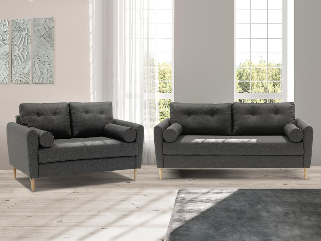 Canapé 3+2 places en tissu FLEN - Gris foncé | Leroy Merlin