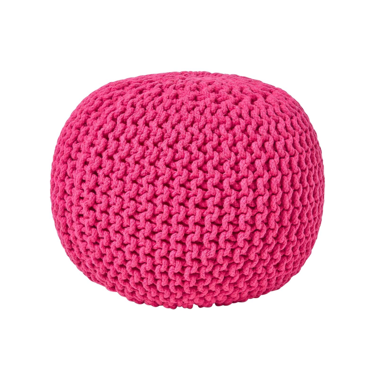 Homescapes Pouf rond tressé en tricot - Rose fuchsia | Leroy Merlin