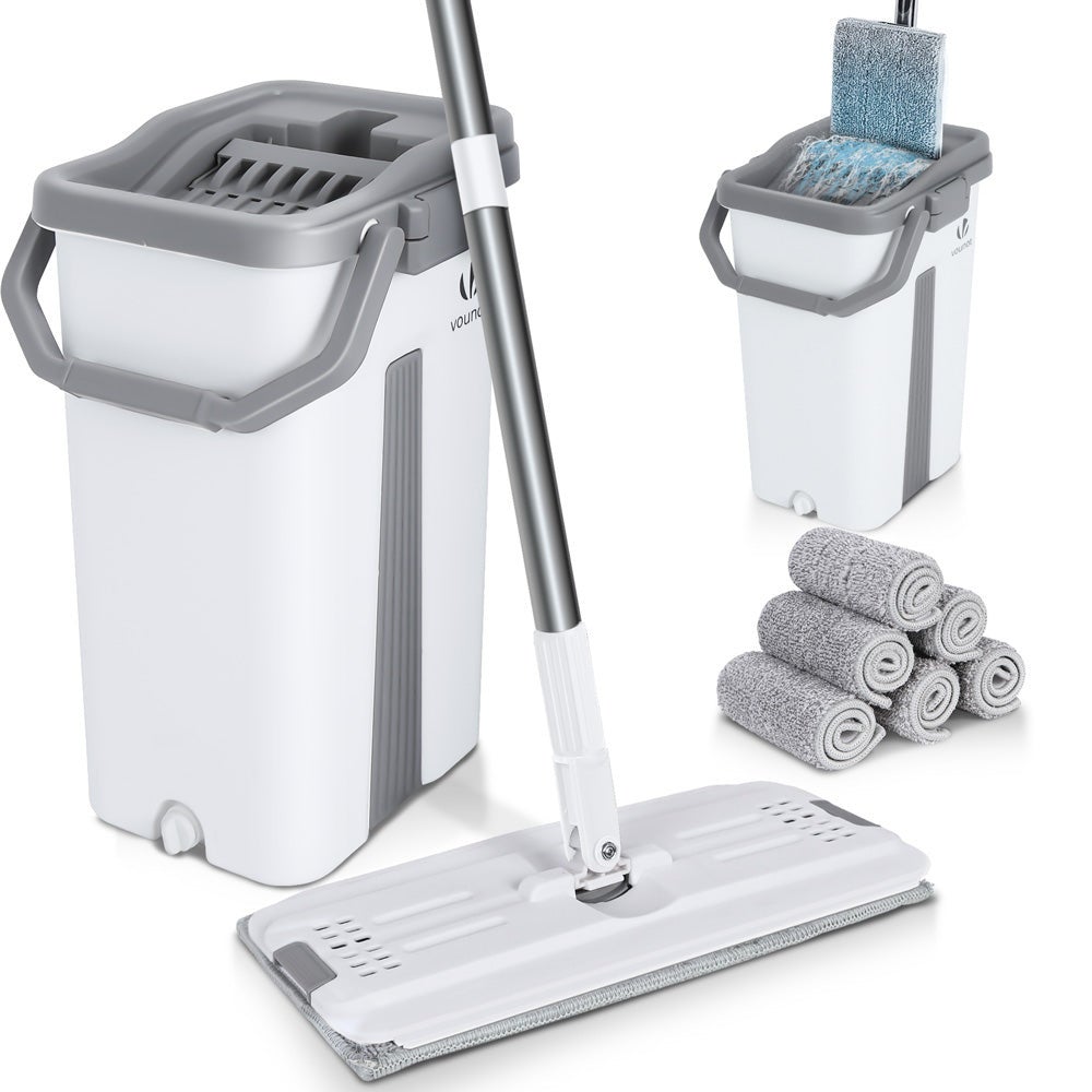 Set Mocio Lavapavimenti e Secchio Strizzatore a 2 Scomparti, Mop Piatto ...