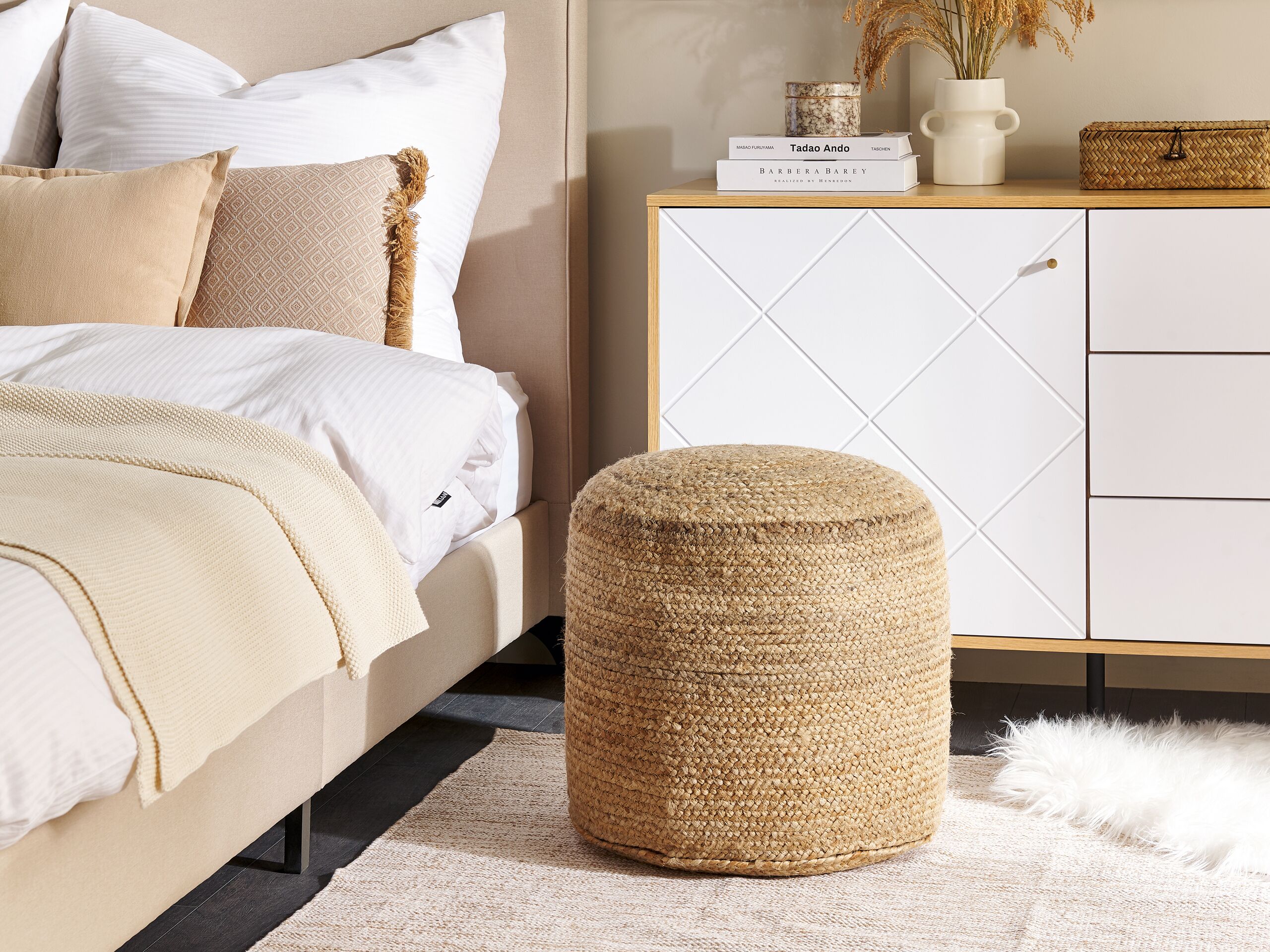 Beliani Pouf en jute beige sable 46 x 48 cm DALAMA | Leroy Merlin