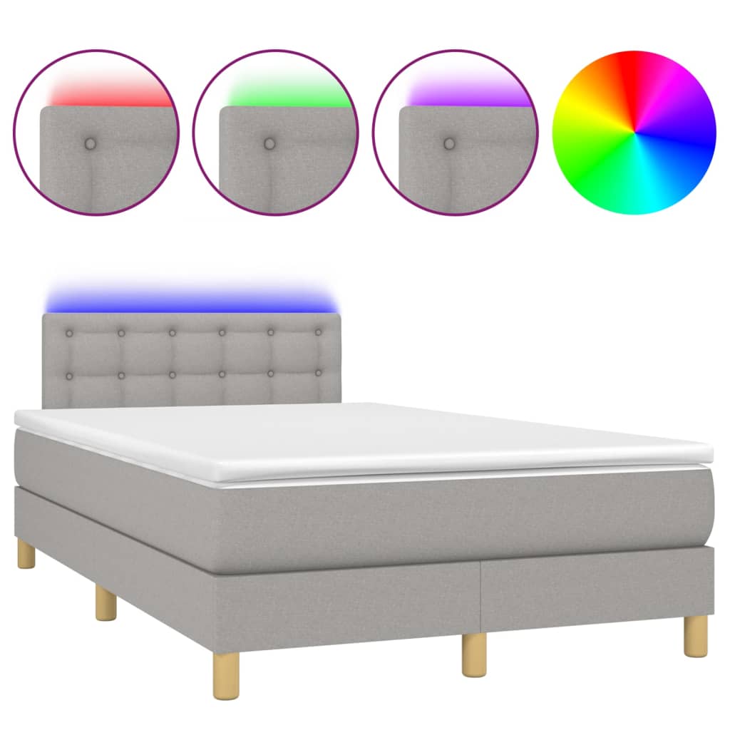 Lit boxspring avec matelas en tissu et LED gris clair 120x200 cm ...