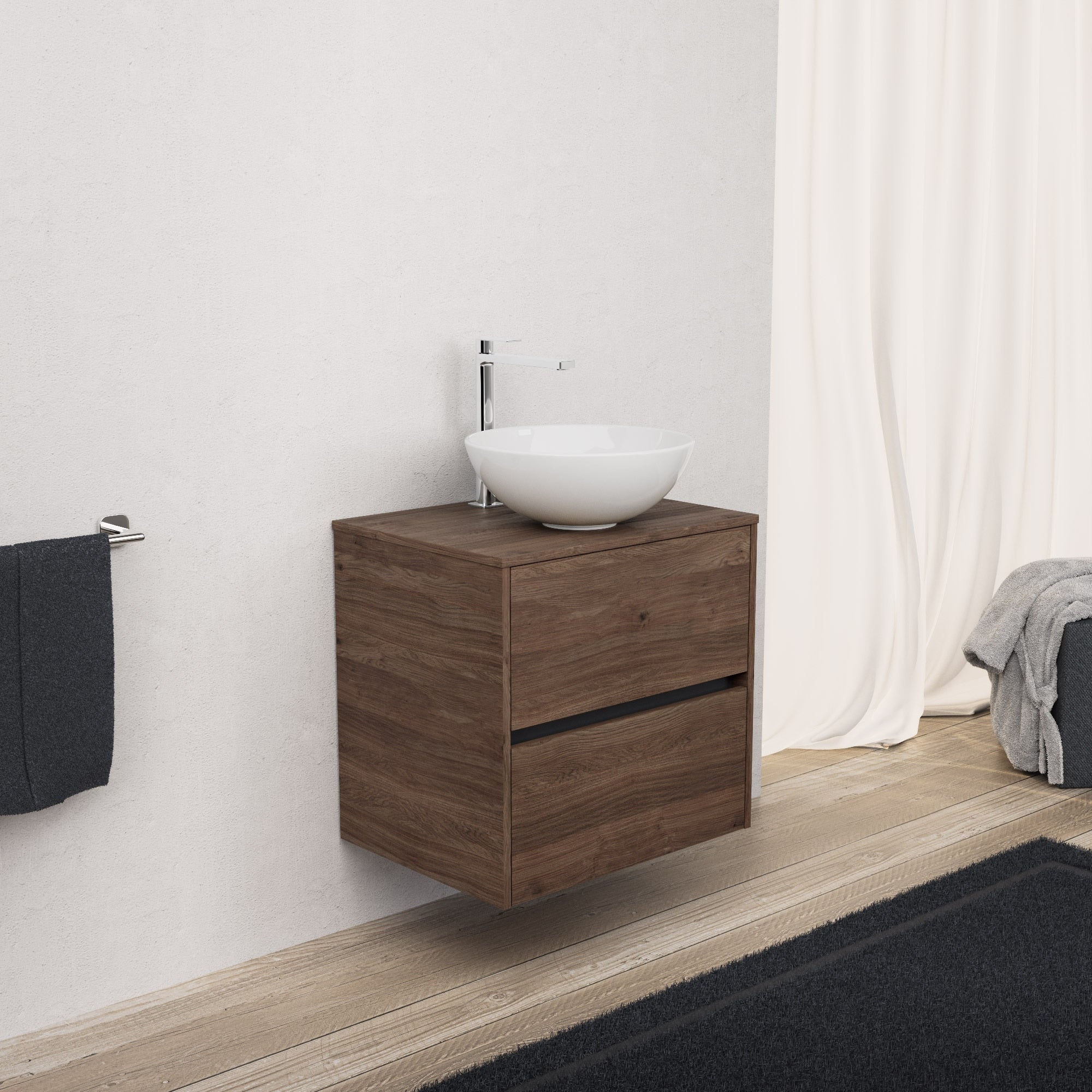 Inda - Mobile bagno 60 cm Rovere castano con 2 cassetti e lavabo in ...