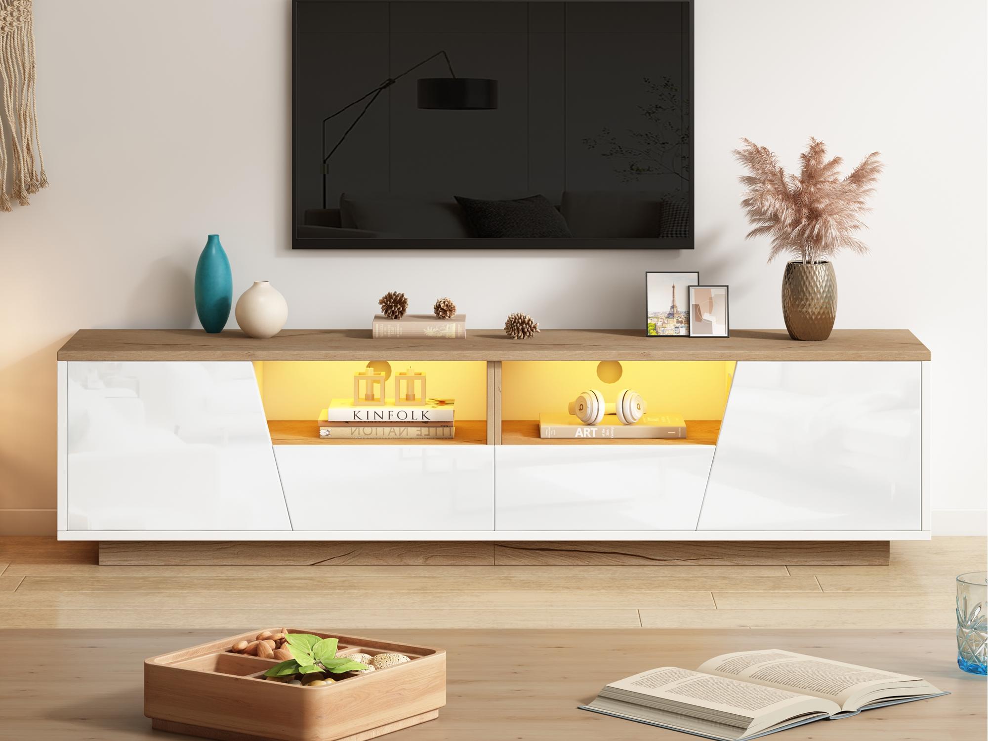 Mueble de TV 180x40x46cm - con 2 cajones y 2 puertas - con iluminación ...