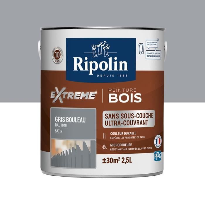 Ripolin Peinture Pour Pour Bois Interieur + Exterieur - Gris Bouleau Ral 7040 Satin, 2,5l ...