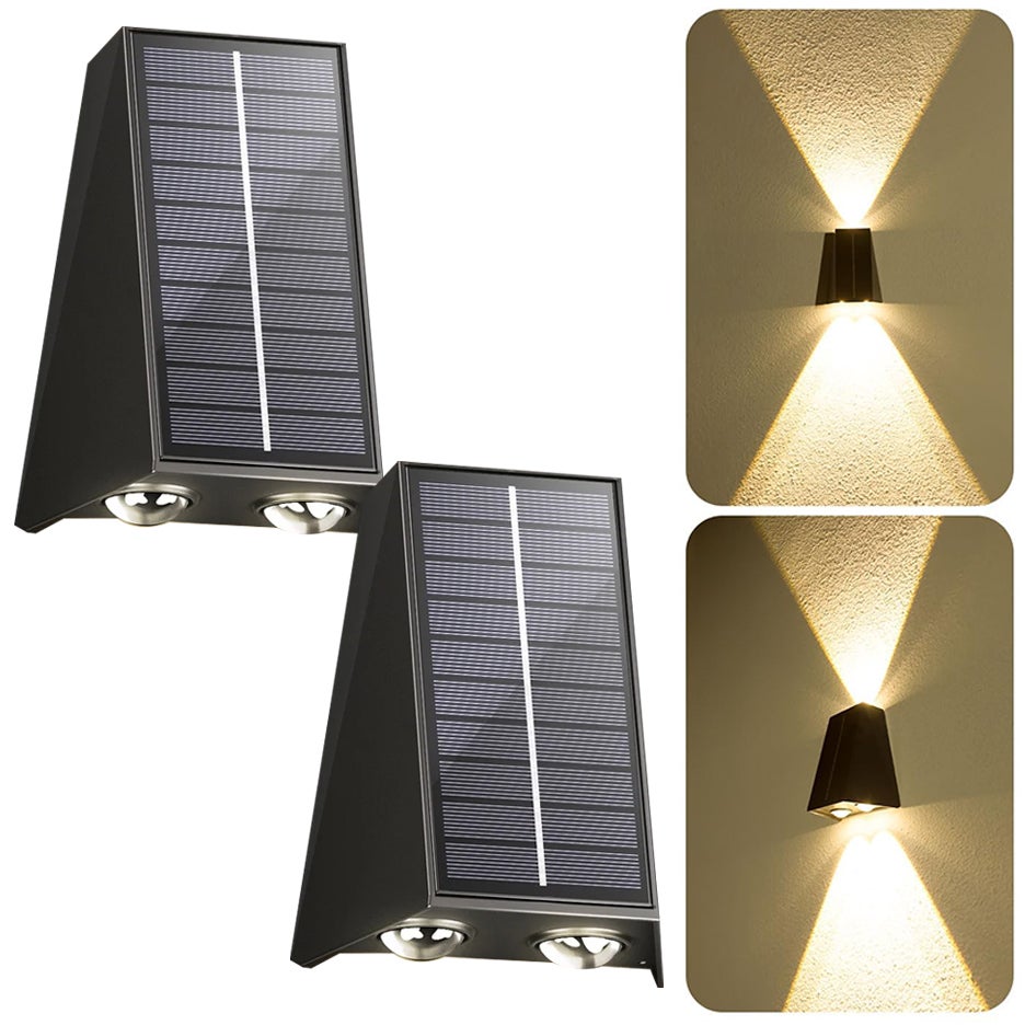Lot de 2 lampes solaires d'extérieur, éclairage haut-bas, appliques murales solaires LED ...