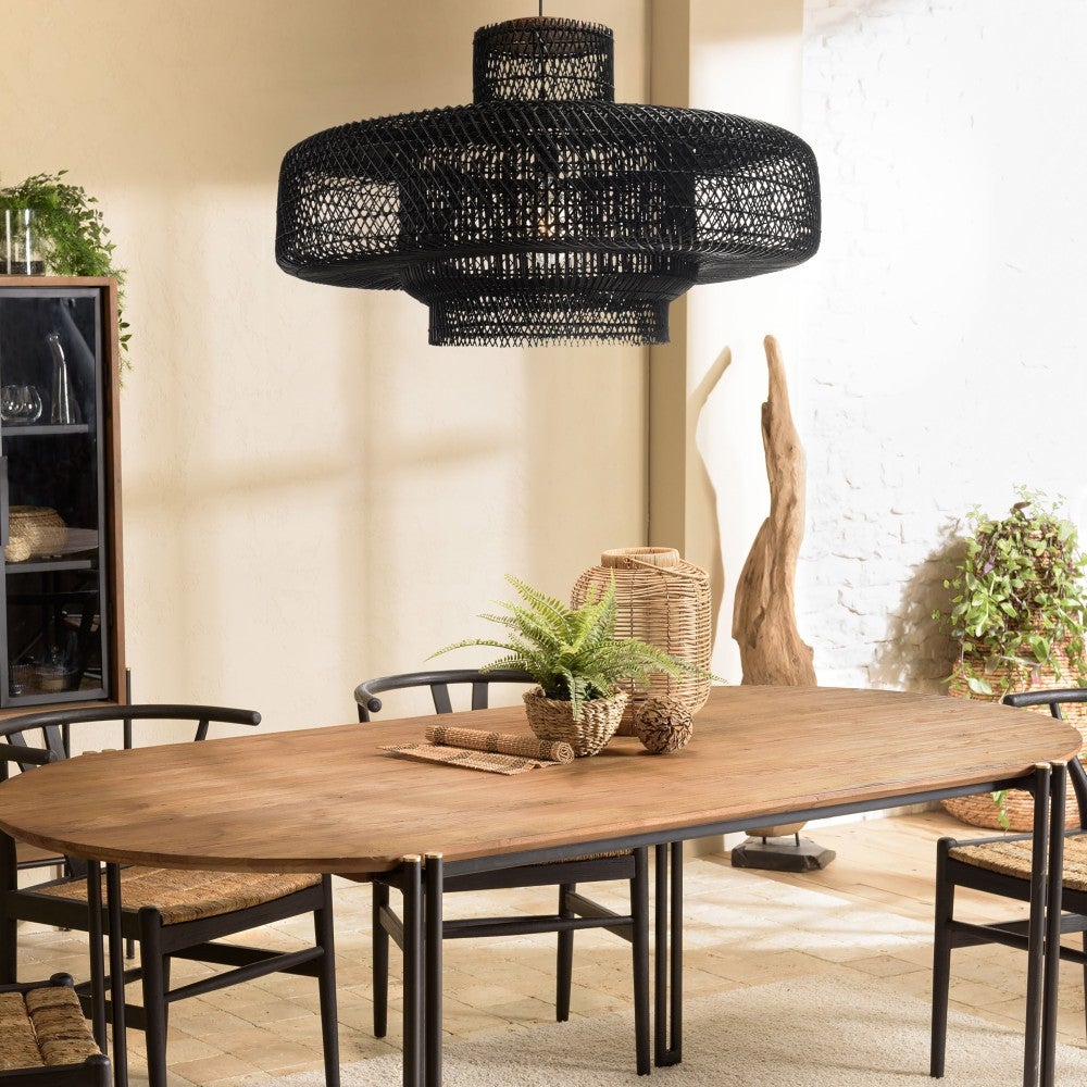 SIXTINE - Suspension 'double' 90x90cm en bois de teck et rotin noire ...