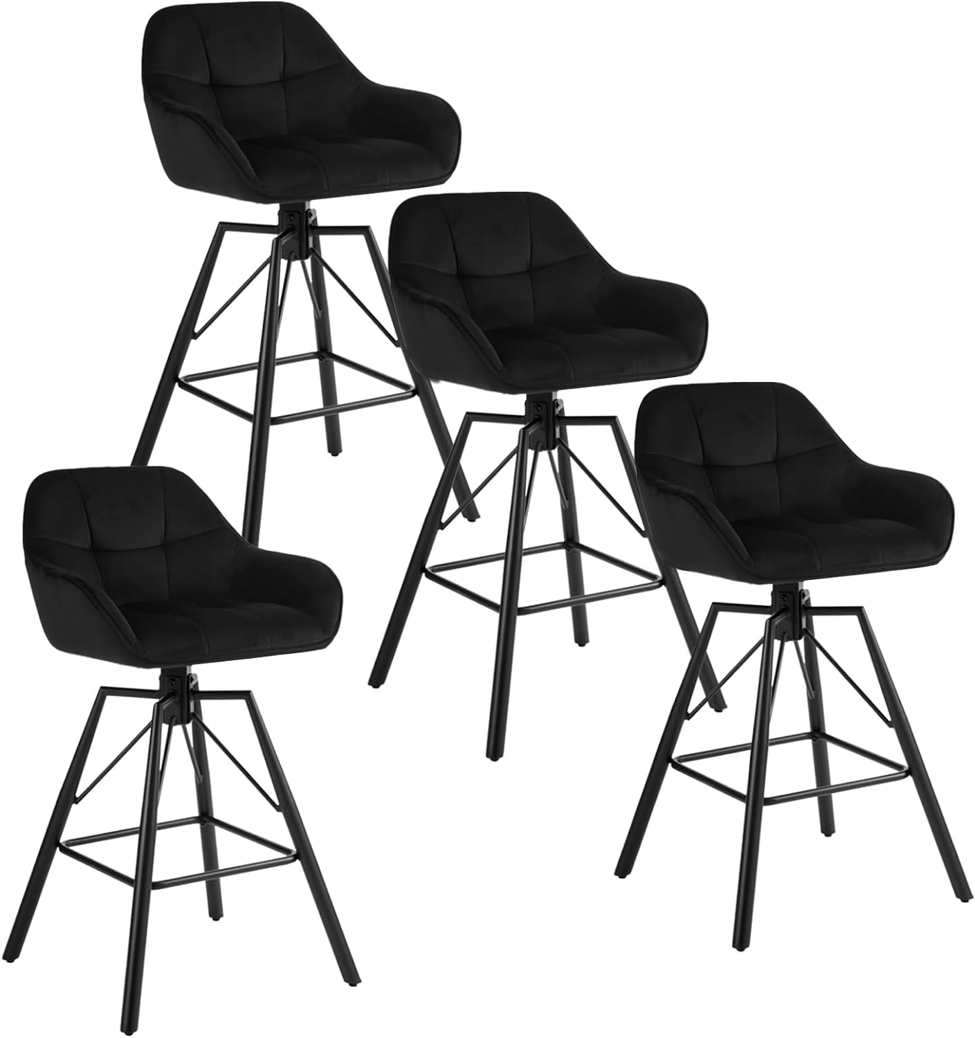 Lot de 4 Tabourets de Bar en Velours et Métal, Chaise Haute Bar ...