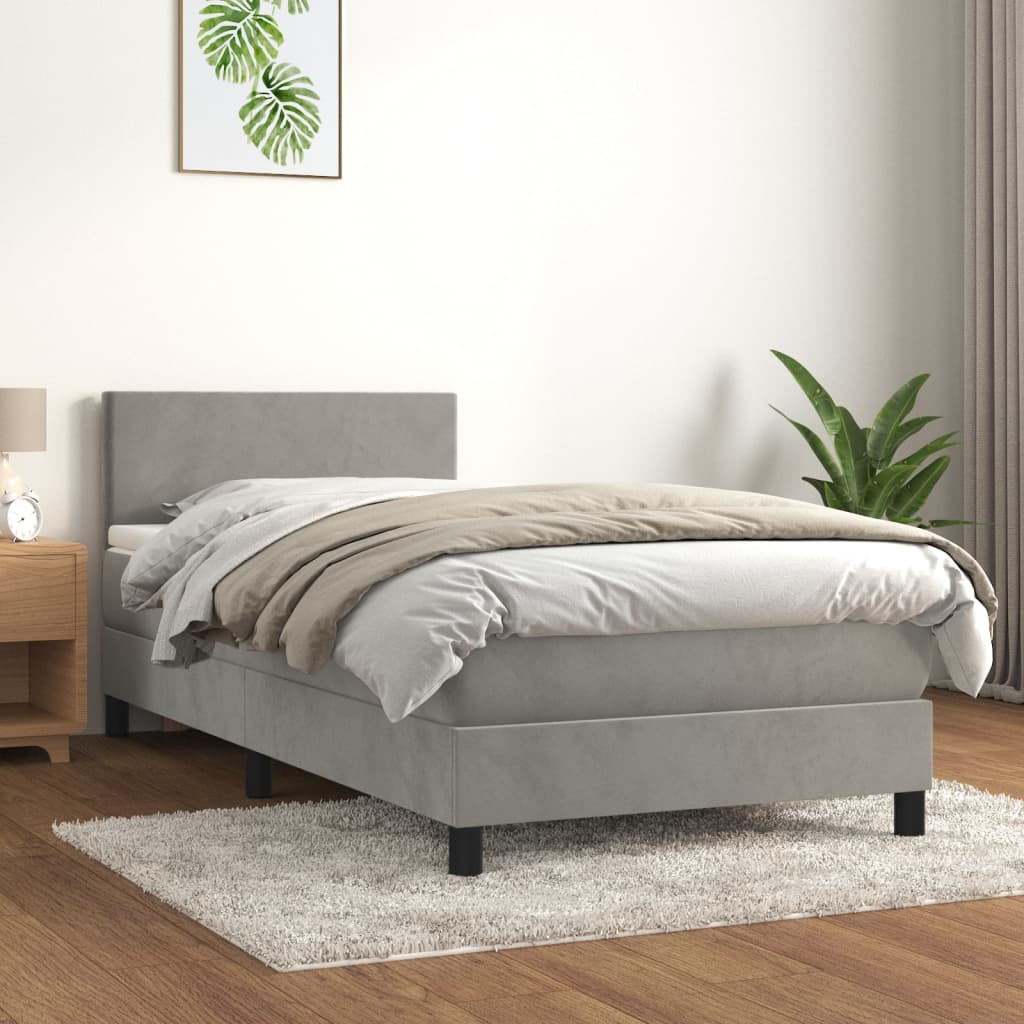 Cama con somier y colchón Gris claro 90x190 cm Terciopelo | Leroy Merlin
