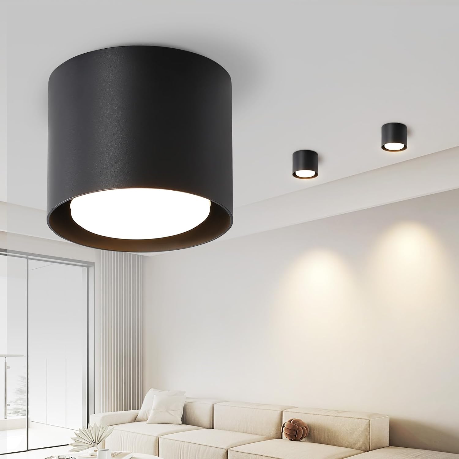 ZMH Foco de techo LED negro GX53, luz de techo redonda moderna de 5 W ...