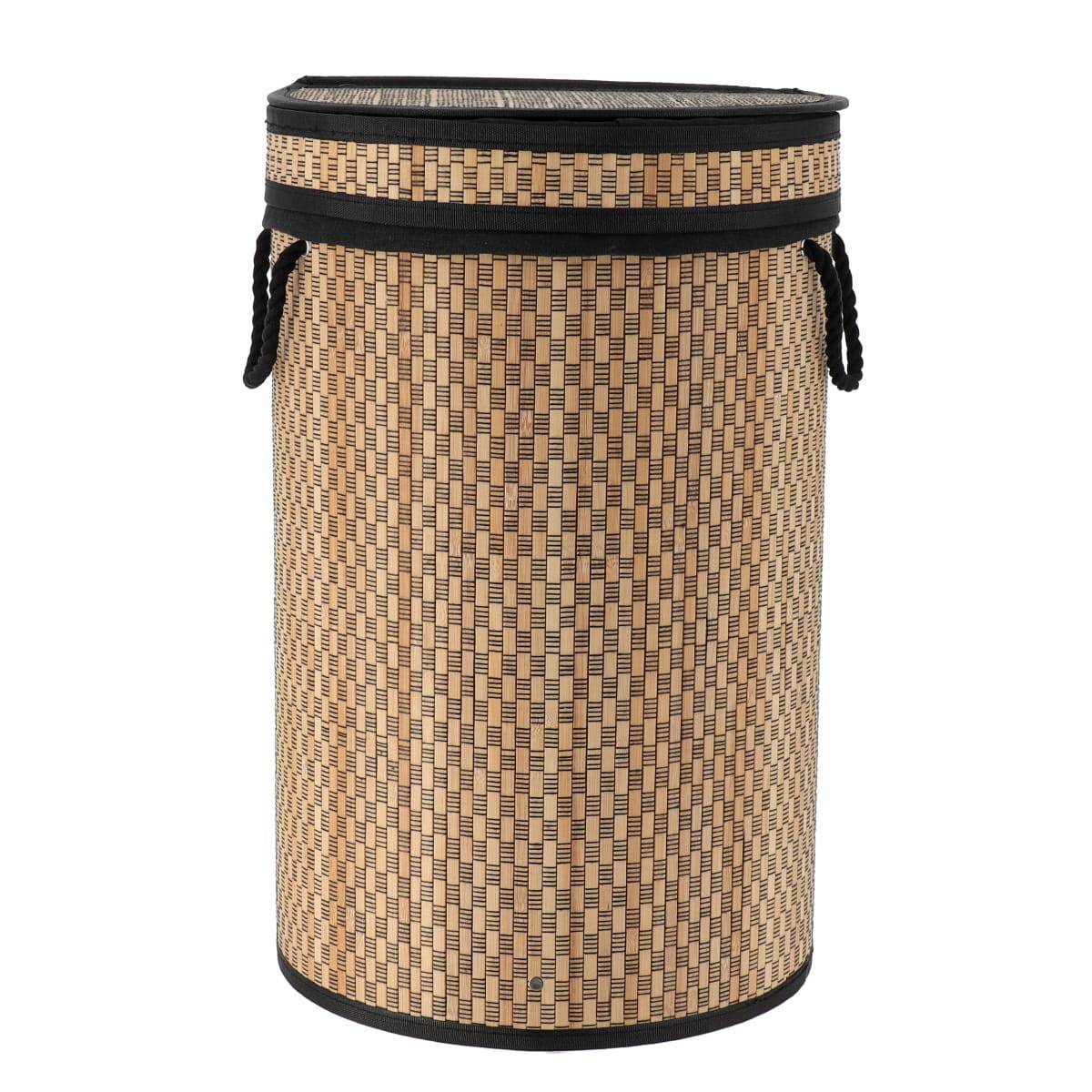 Paniere a linge pliable bambou et coton avec couvercle integre -naturel ...