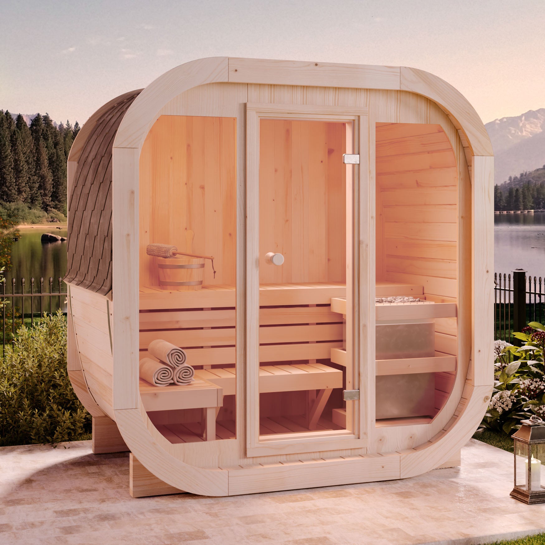 Sauna tonneau ScandiCube Mini XXS FinnTherm, 2.1x1.3m dim. ext. (cas ...