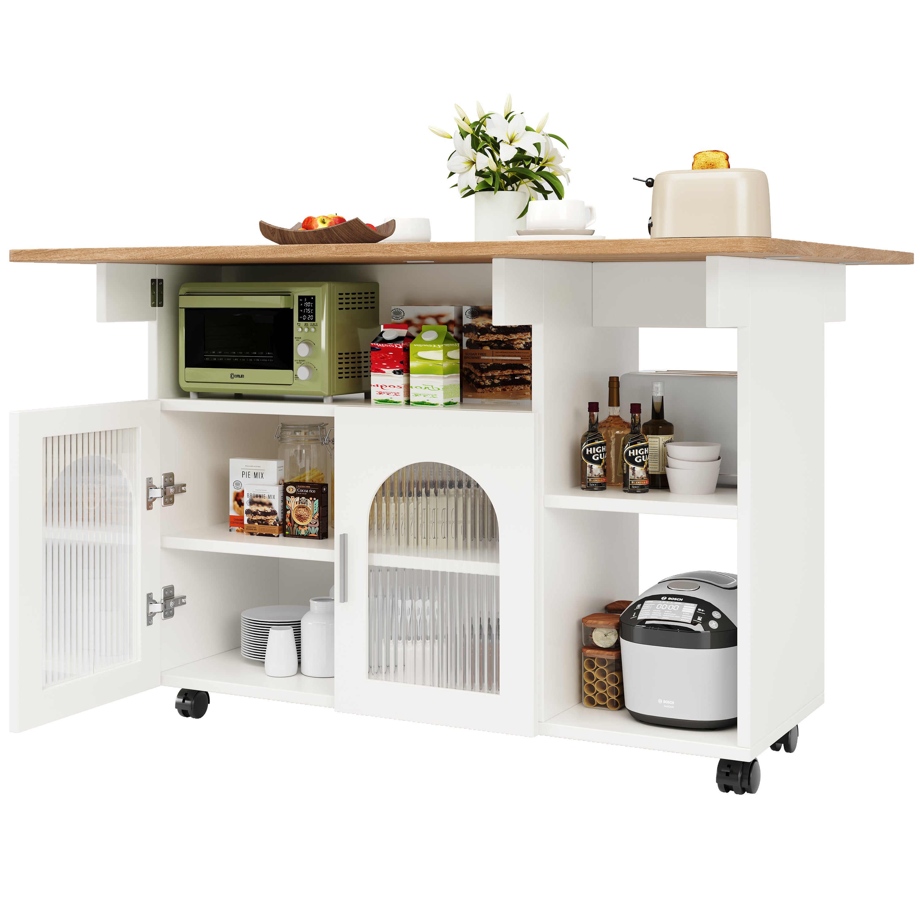 Isla de cocina blanca con espacio de almacenamiento 120x30x79,5 cm ...