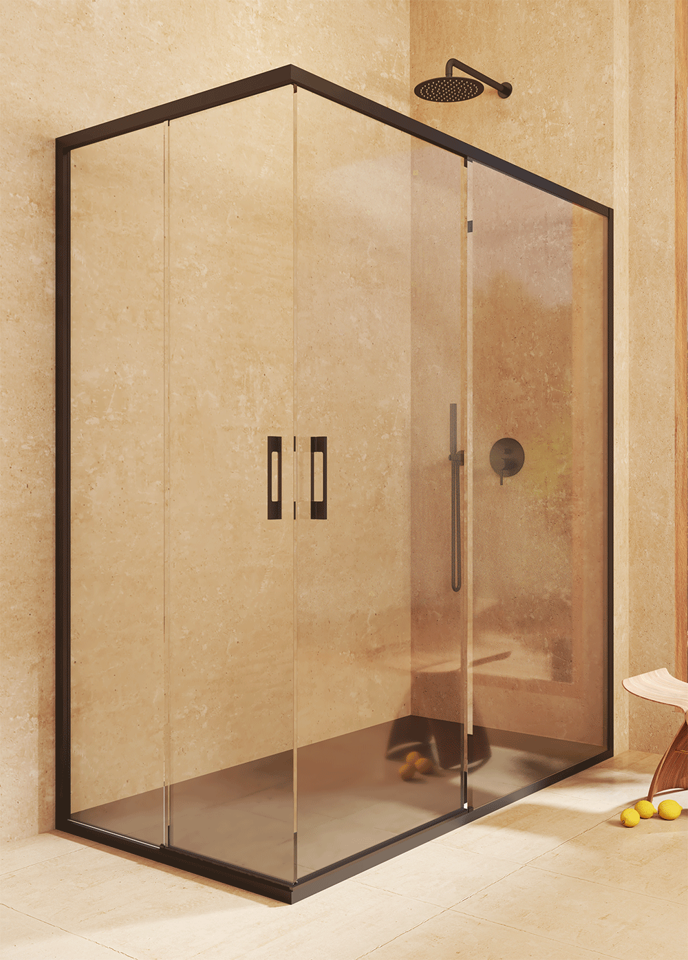 Mampara cuadrada 2 correderas + 2 fijos, sin perfil inferior ...