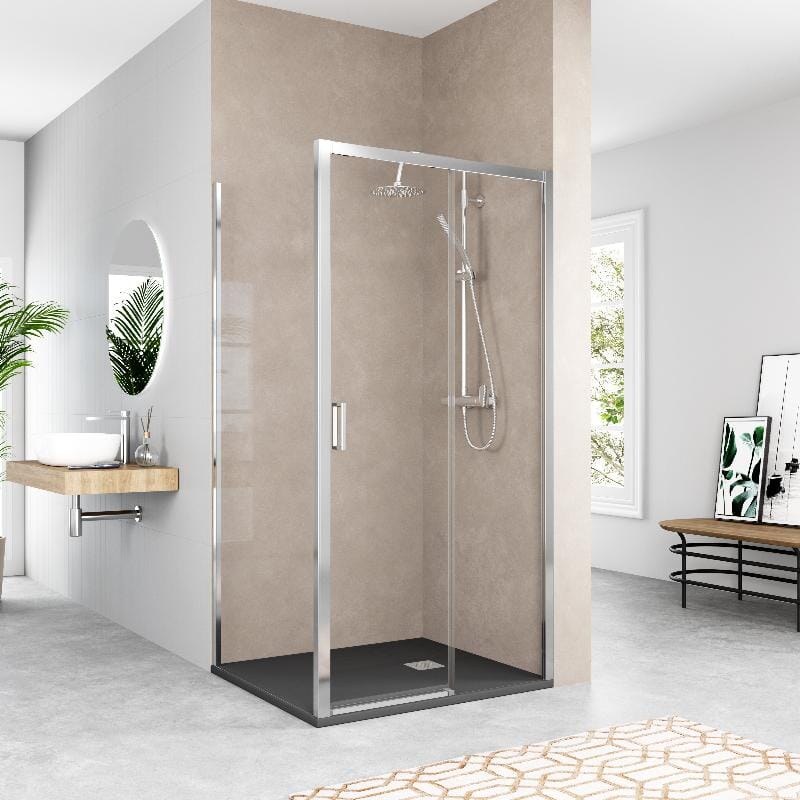 Frontal de ducha + 1 fijo + 1 puerta + 1 lateral TOKIO cromado 170 cm | Leroy Merlin