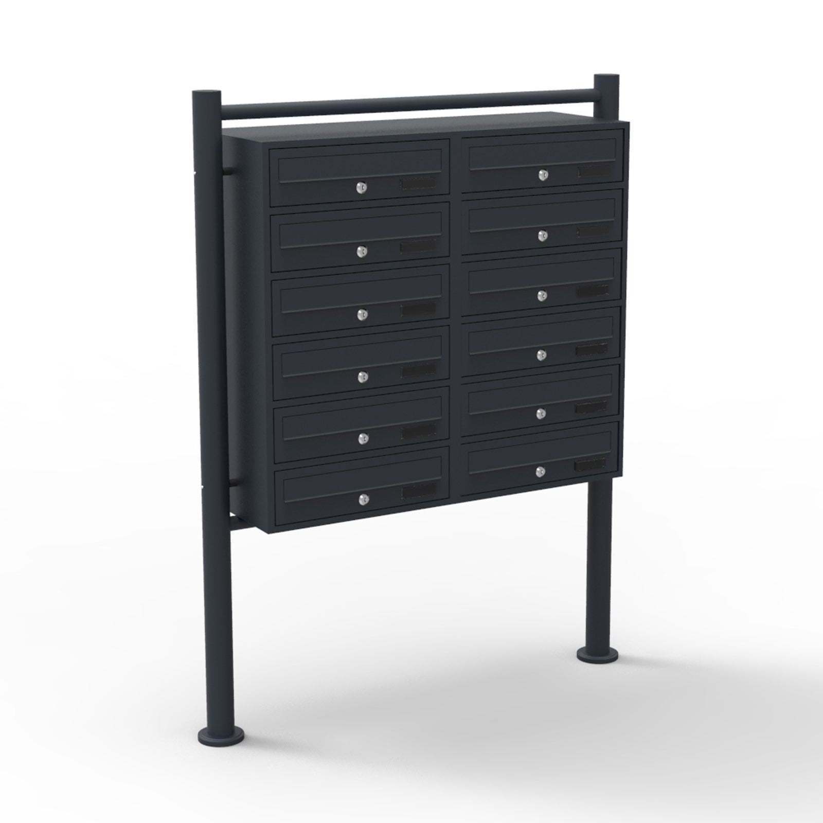 Wiltec Boîte aux lettres sur pieds Noire 270 x 898 x 1500 mm, avec 12 ...