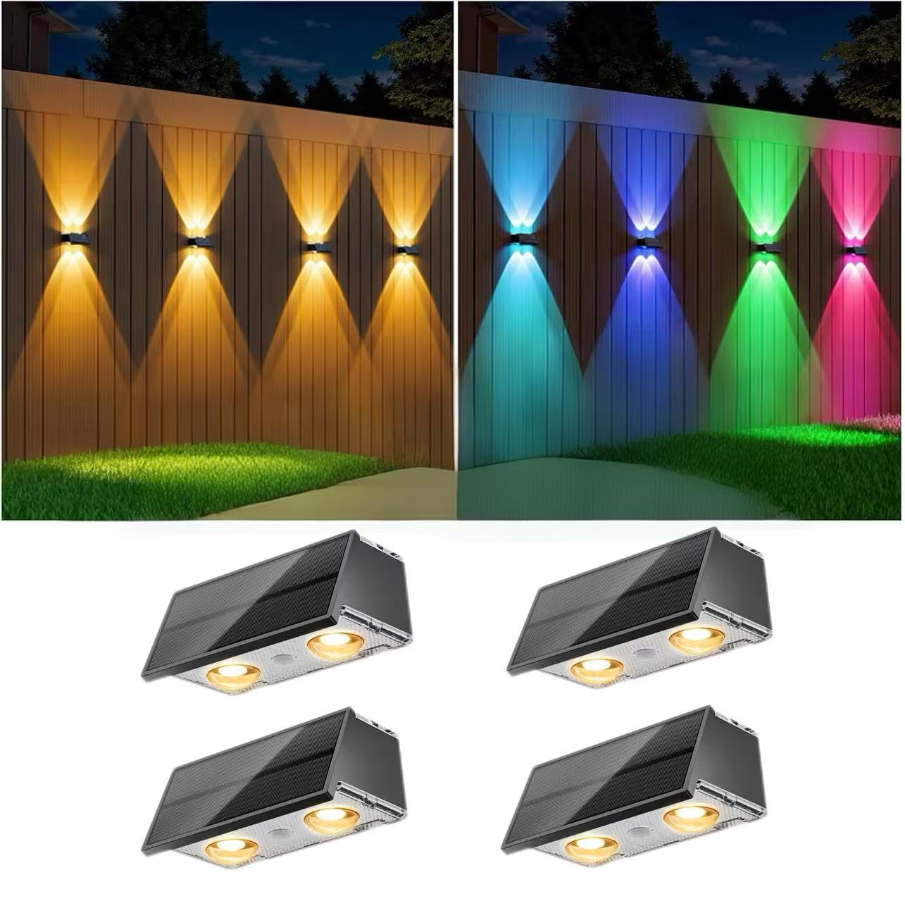 Lot de 4 appliques murales solaires, éclairage extérieur LED + RVB ...
