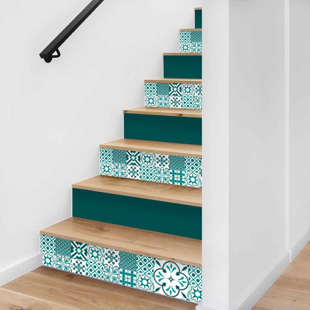 Contremarche mixée ALBAN - Carreaux Ciment Bleu - Bleu foncé - L100 x ...