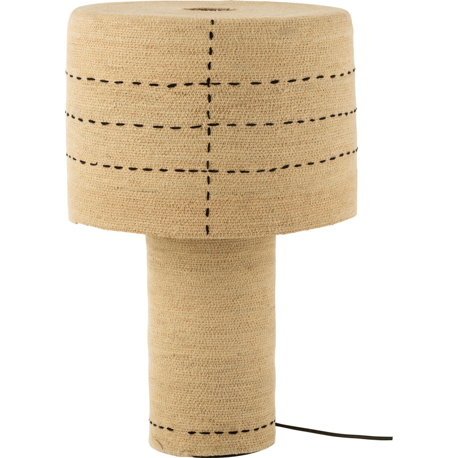 Lampe jonc de mer naturel et noir motif lignes et points 38 x 38 x 60 ...