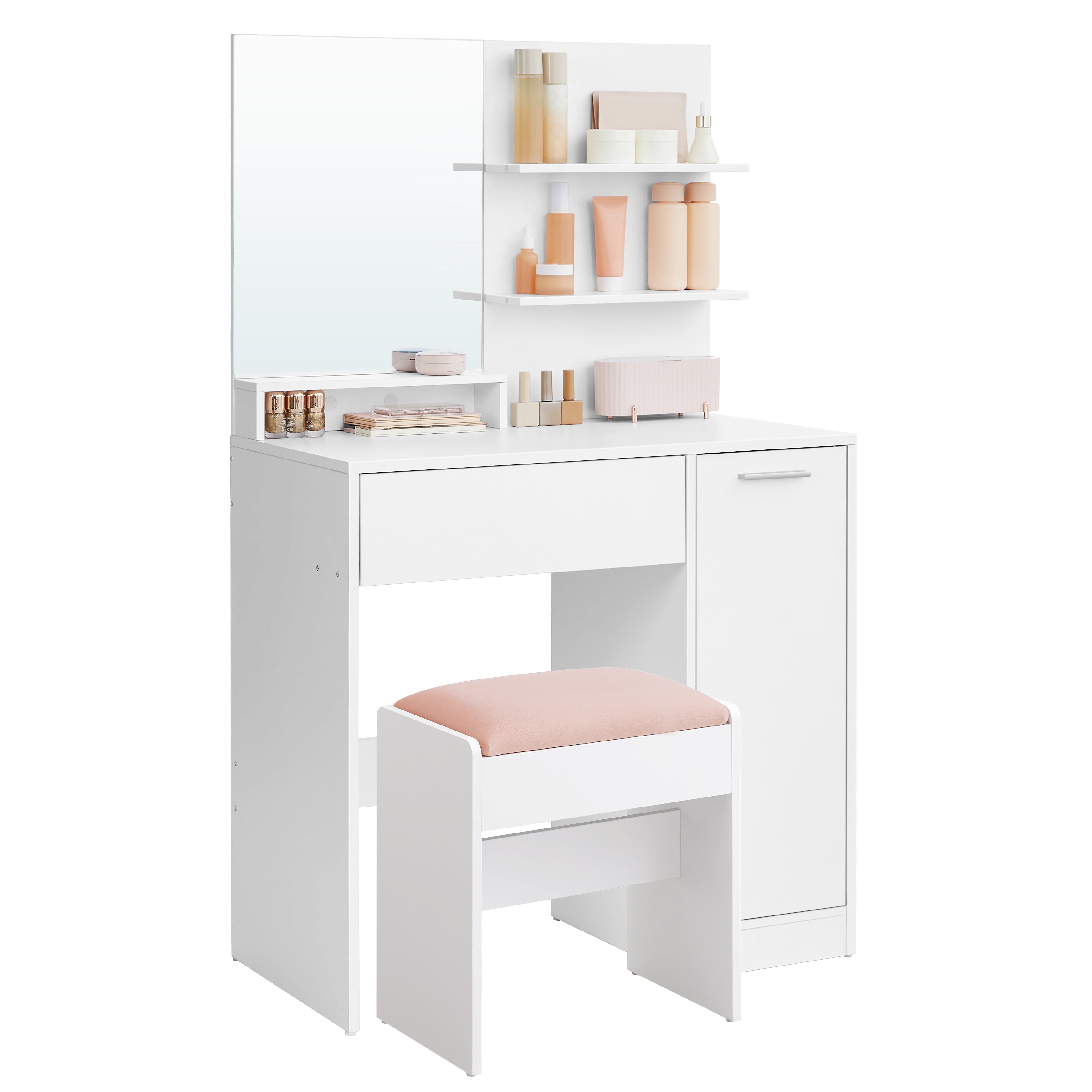 Coiffeuse, Tabouret de Coiffeuse, Blanc et Blanc Mat-Rose Bonbon ...