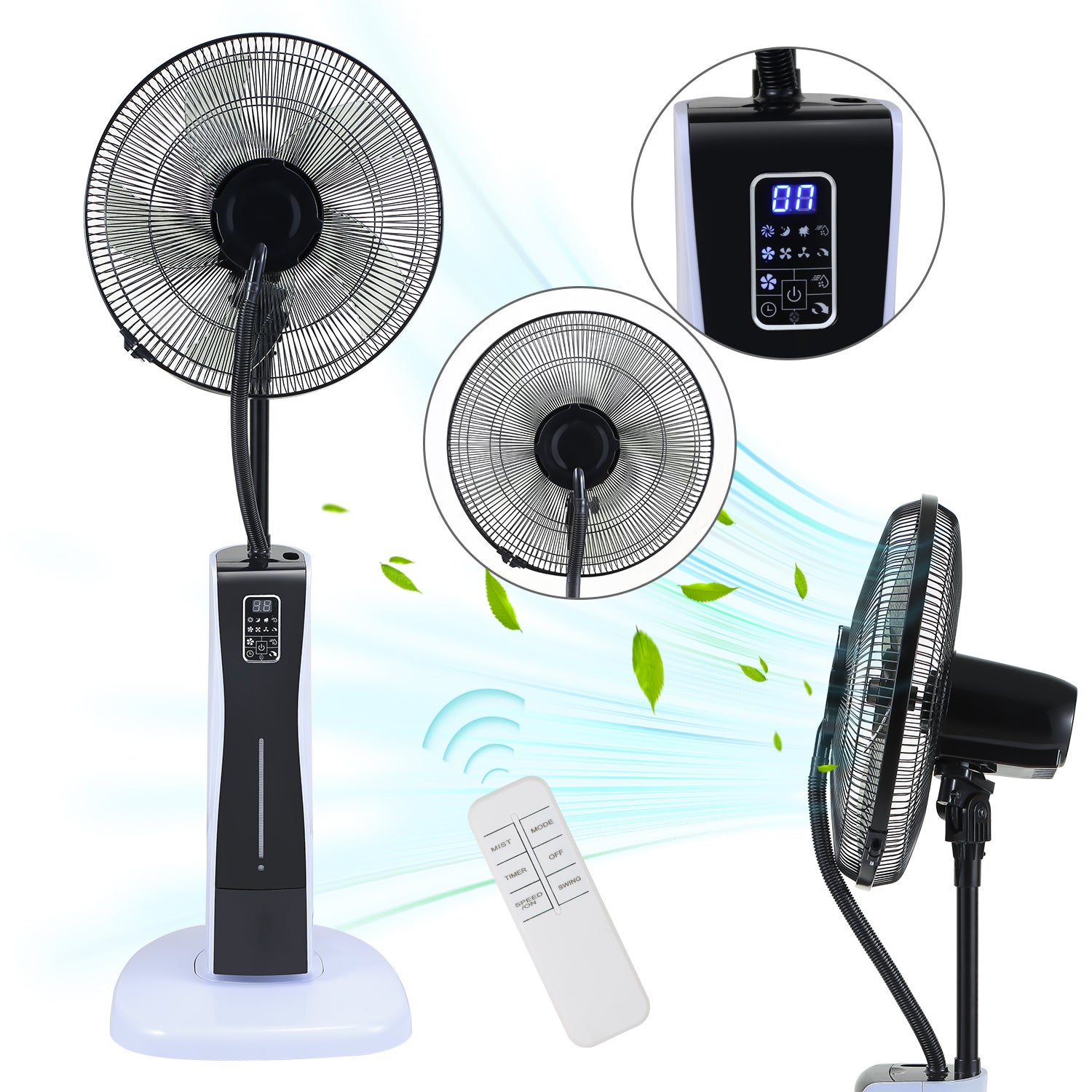 Ventilateur sur pied 75 Watt 7.5h Timer Ventilateur 3 vitesses ...