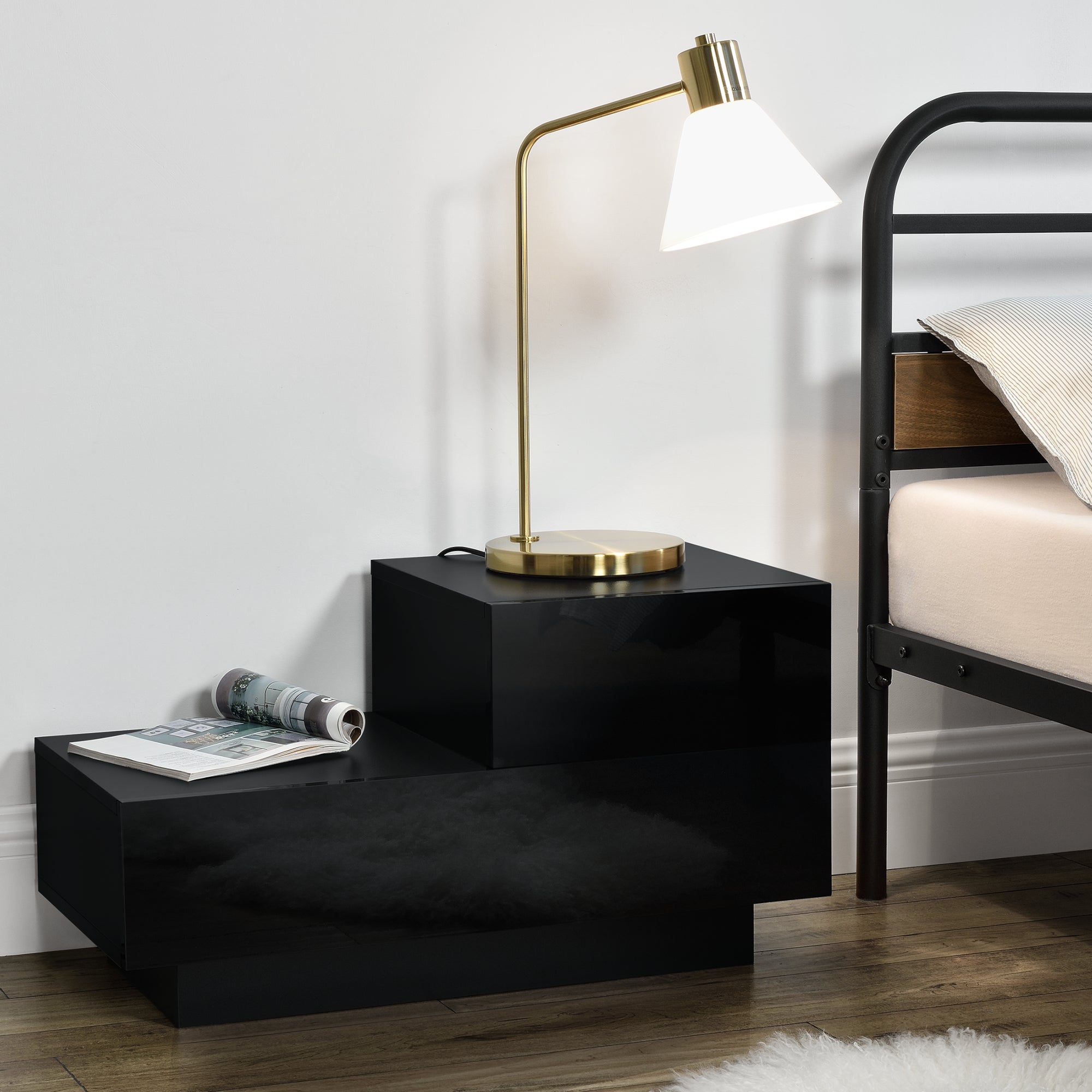 Table de Nuit Sebokeng Petit Tiroir Côté Droite 38 x 70 x 35 cm Noir ...