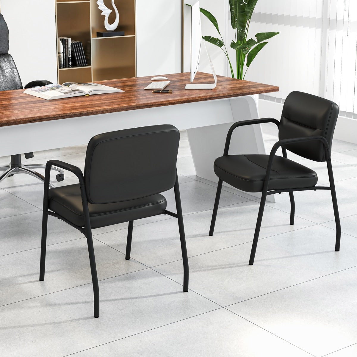 Lot de 2 chaises de réception en cuir synthétique mixte avec accoudoirs ...