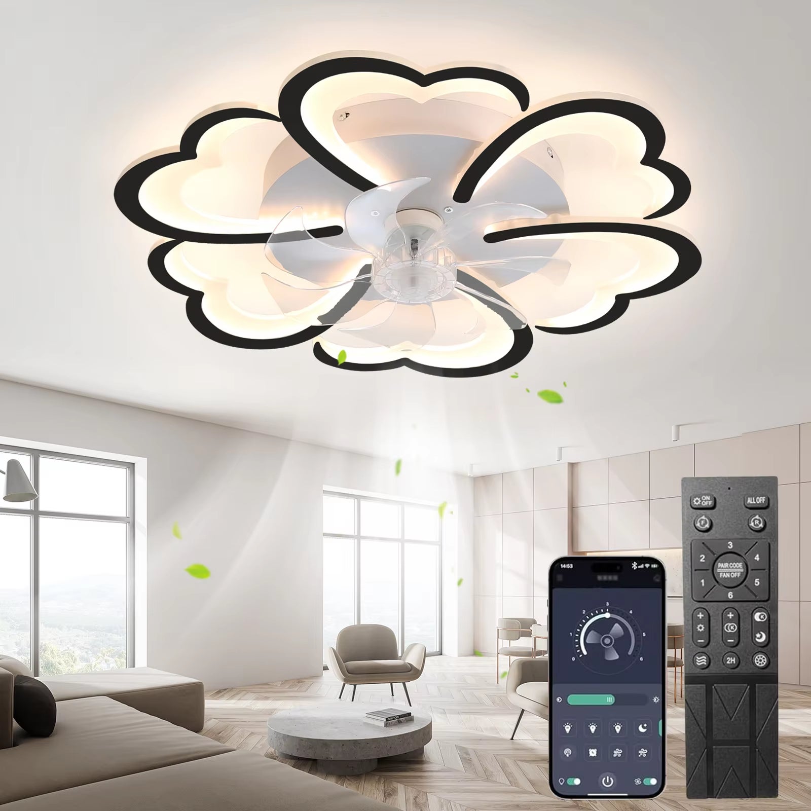 Ventilateur de plafond 68 cm avec lampe, télécommande/application ...
