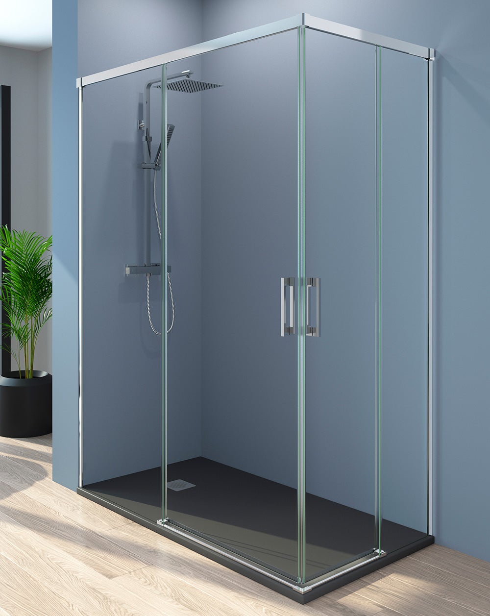 Mampara Ducha Rectangular Angular 2 hojas Fijas 2 Puertas | Frente 100 ...