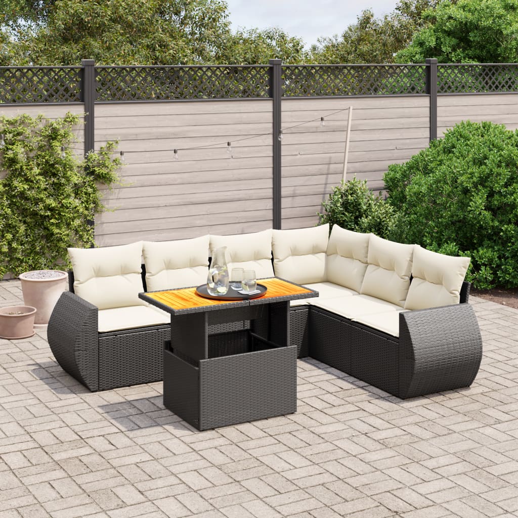 Salon de jardin 7 pcs avec coussins noir résine tressée vidaXL | Leroy ...