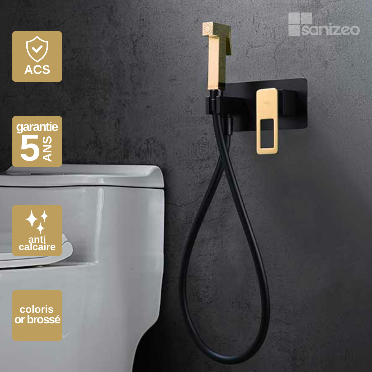 Kit Douchette hygiénique à encastrer pour WC ou bidet noir/or – Design ...