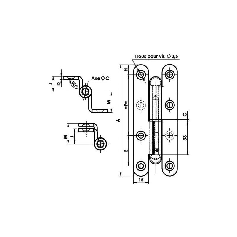 Paumelle bouts ronds - Dimensions : 110 x 55 - Sens : Droite - ITAR ...