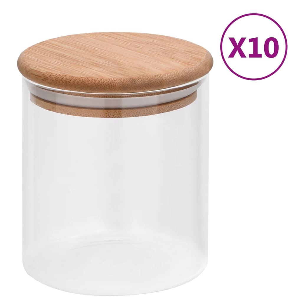 Pots de conservation en verre couvercle en bambou 10 pcs 600 ml vidaXL ...