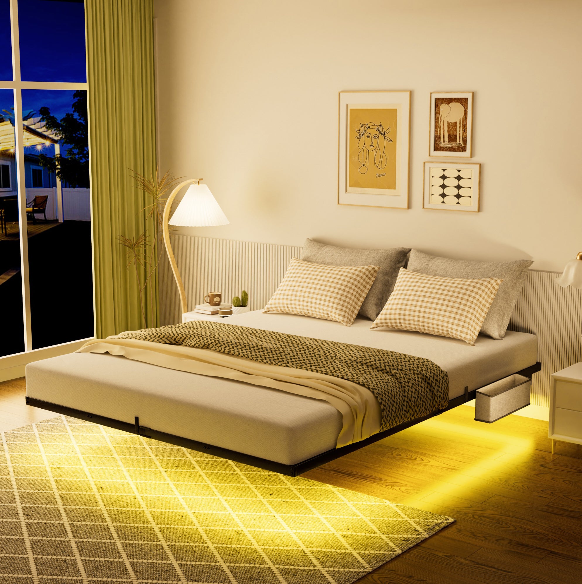 Cama para adultos 140x200 cm, cama doble con luces LED, 2 puertos USB y ...