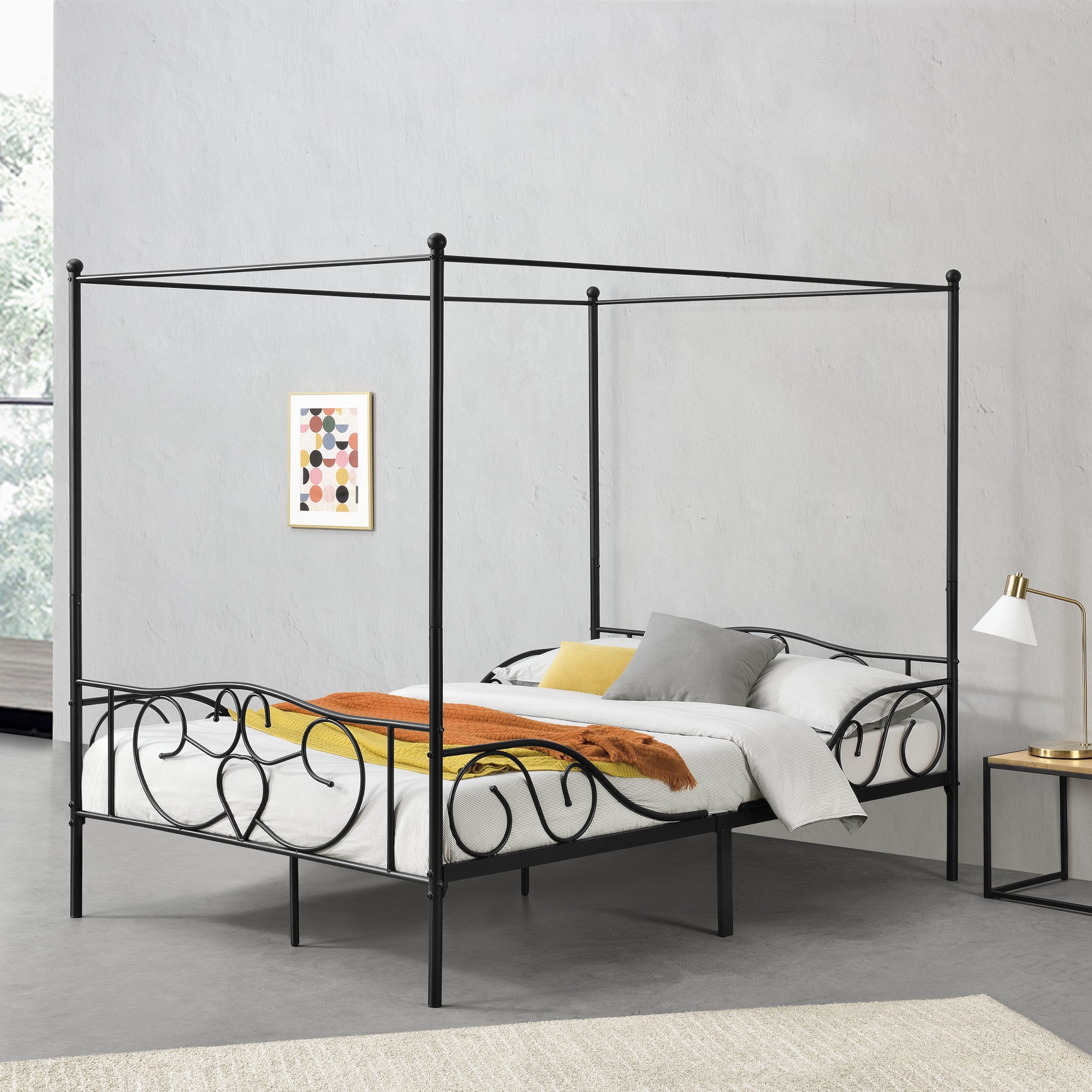 Lit Double à Baldaquin Finström en Métal 140 x 200 cm Noir Mat [en.casa ...