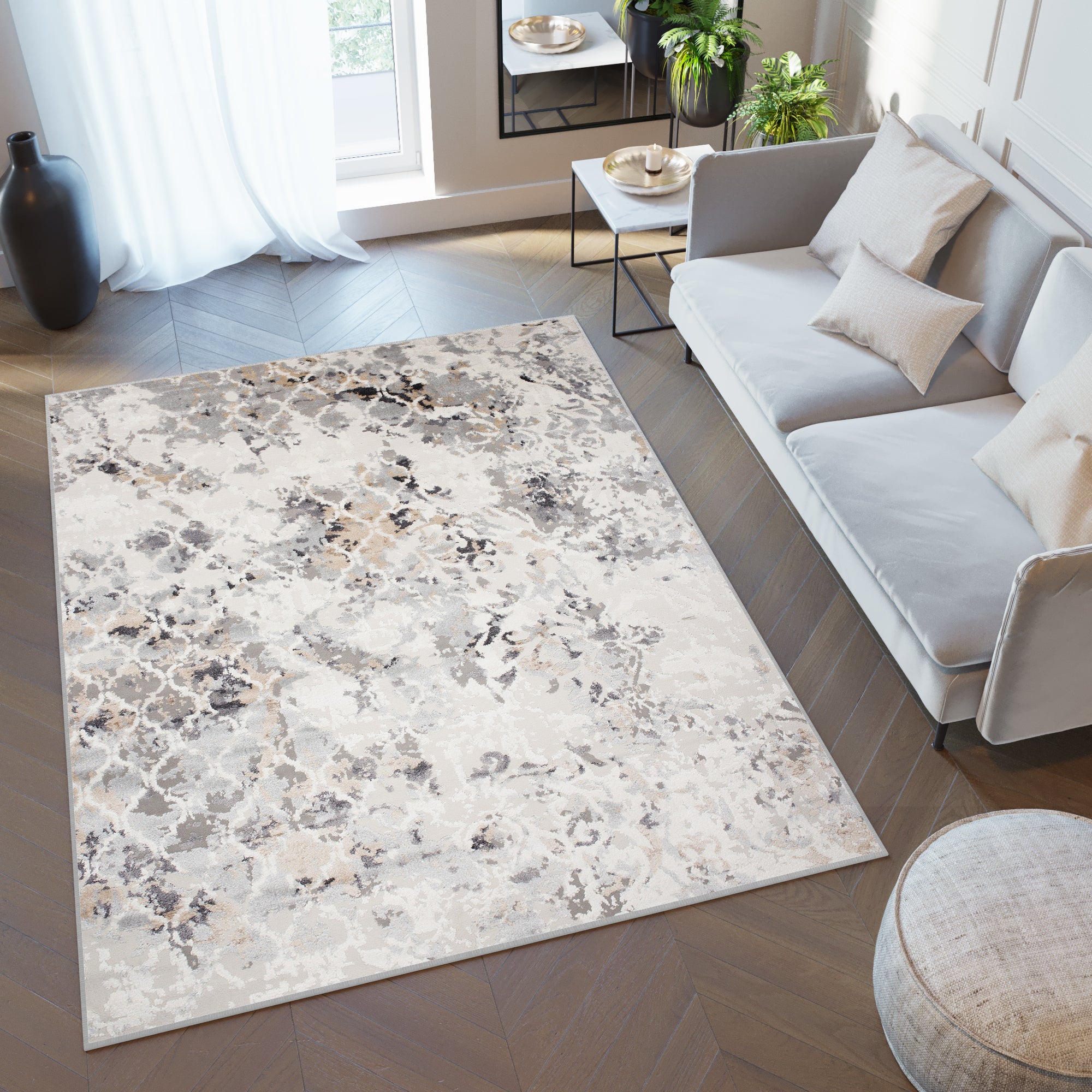 TAPISO Tapis Salon Valley Gris Crème Marron Noir Doux Treillis 300x400 ...