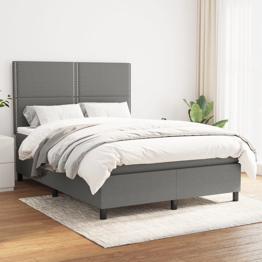 Lit à sommier tapissier avec matelas Gris foncé 140x190cm Tissu 6 ...