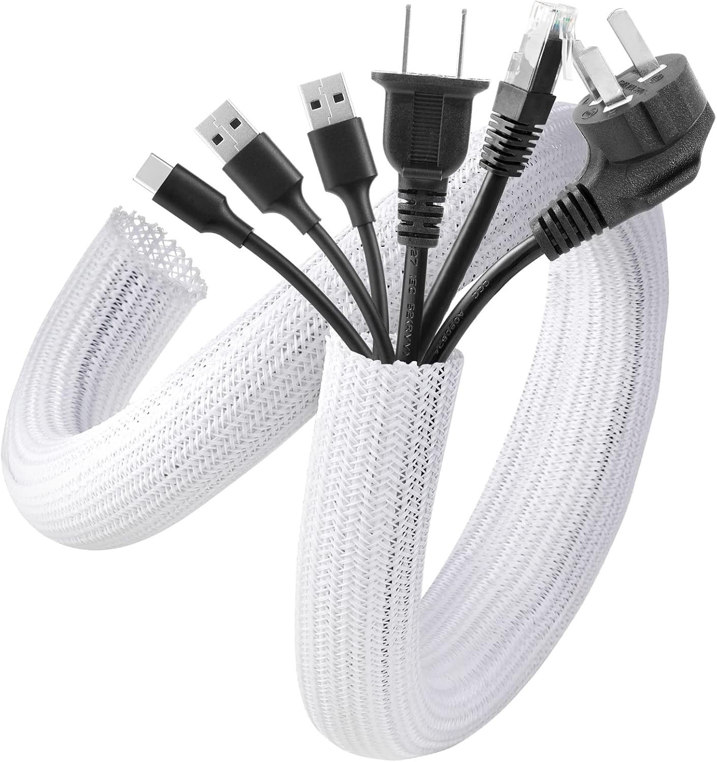 2PCS Manchon de Câble Gaine 2Mètre , Blanc,Cache Câble de Protection ...