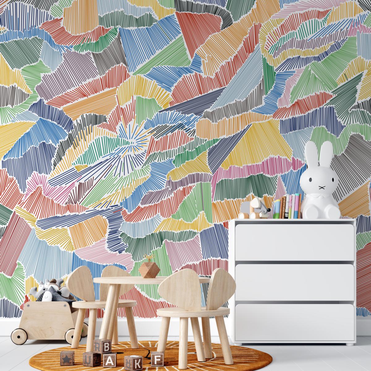 Papier peint hachures avec motifs multicolores pour enfants - 170x260 ...