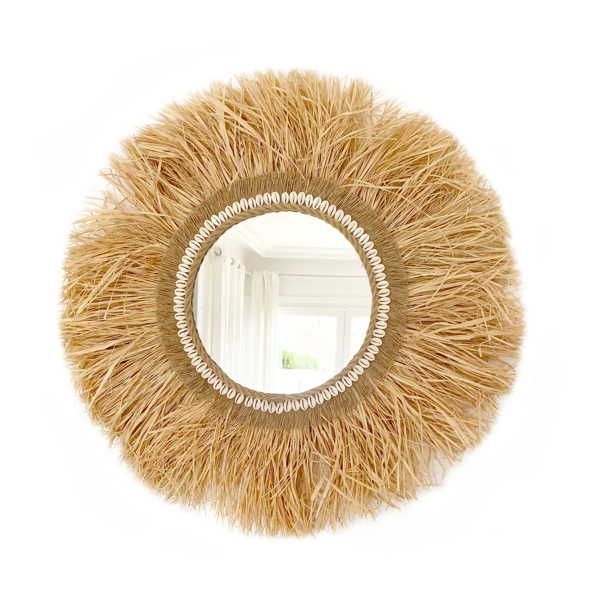 Miroir mural décoratif de style méditerranéen en raphia, fibres, osier ...
