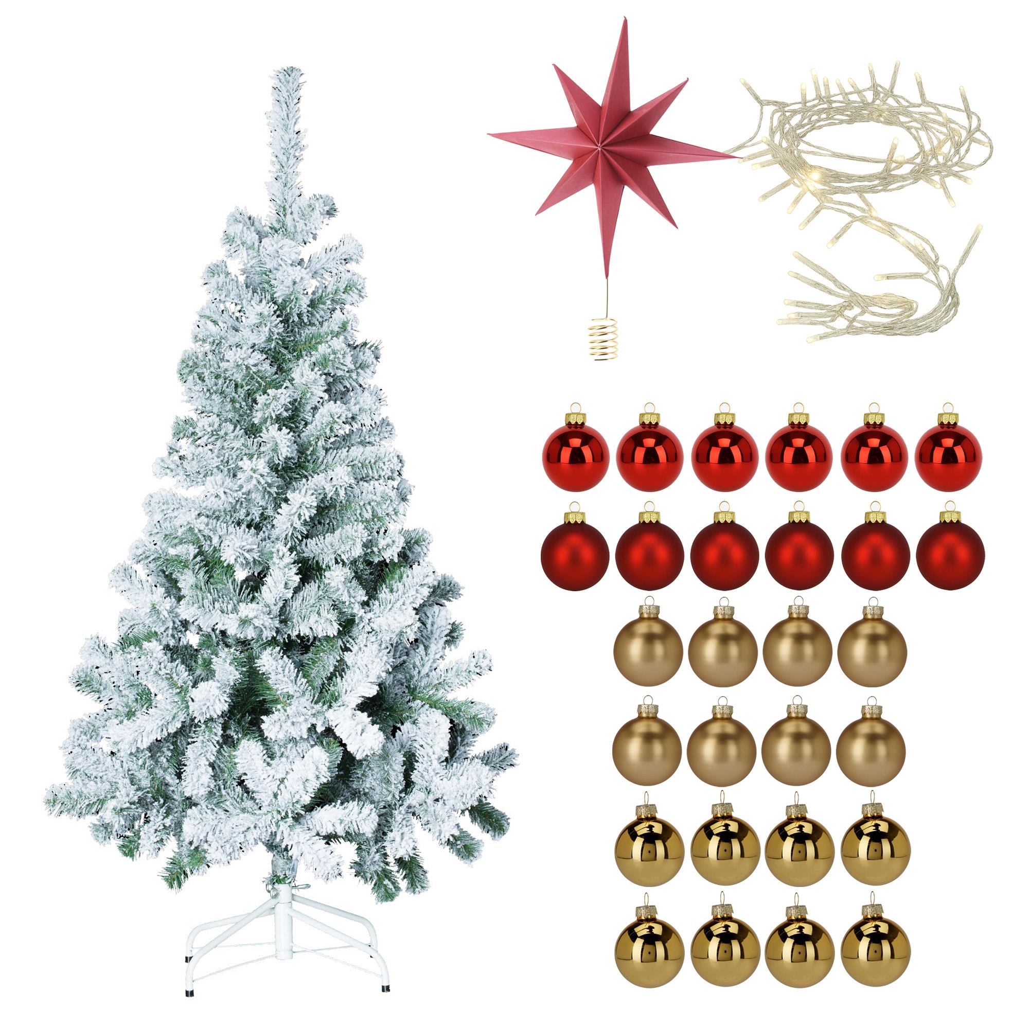Sapin de Noël enneigé WellHome 150 cm avec étoile, guirlande LED et 28 ...