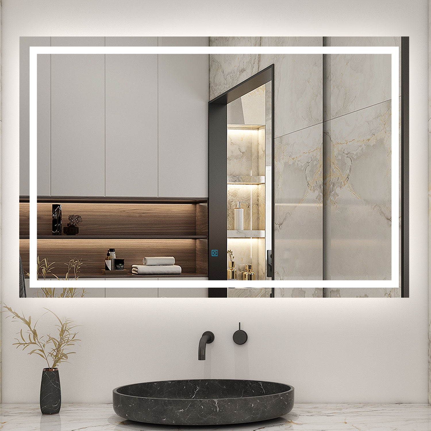 AICA IT Specchio Bagno Rettangolare Da LED 100×80 cm, Antiappannamento ...