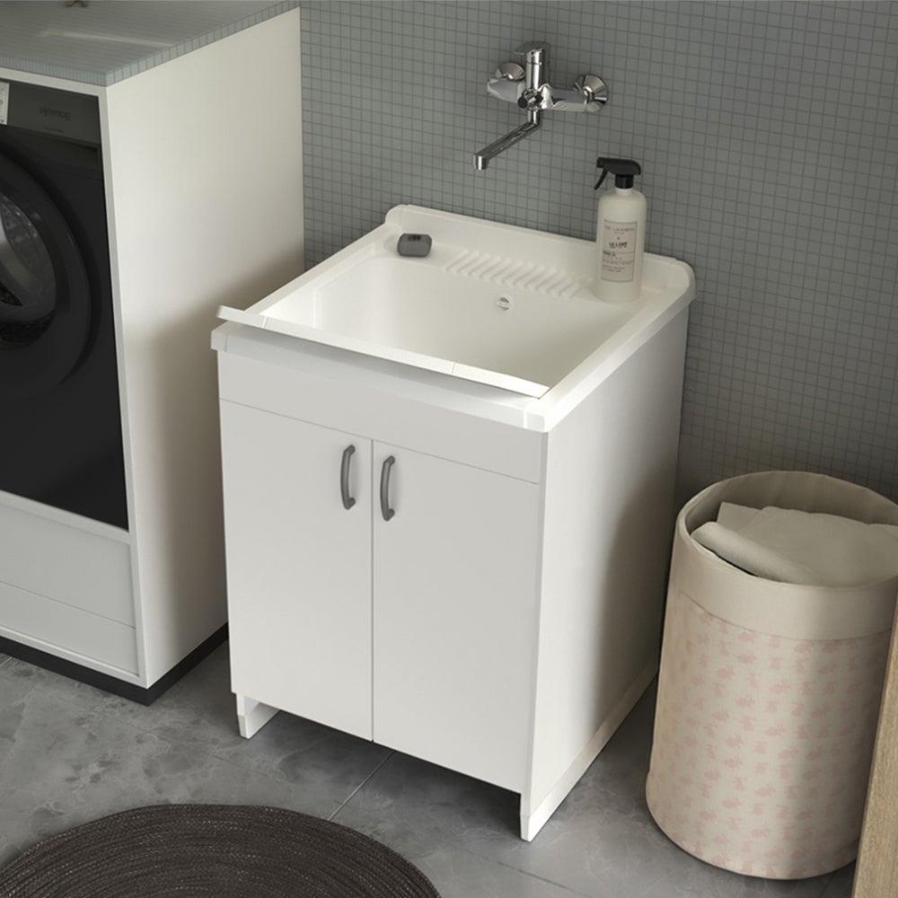 Mobile lavatoio 60x50 cm bianco in kit di montaggio con vasca e asse ...