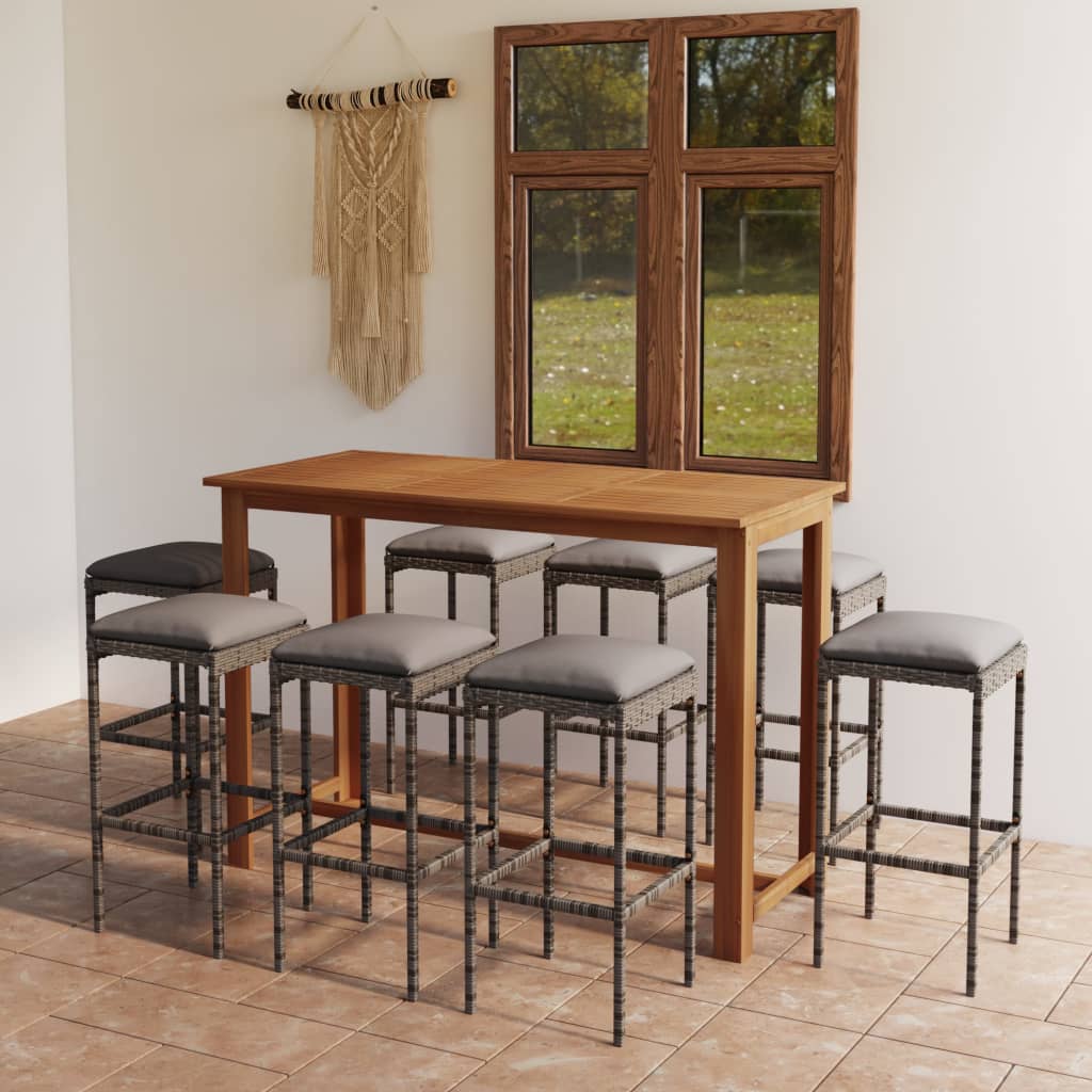 Maison Exclusive Set da Bar da Giardino 9 pz con Cuscini Grigio