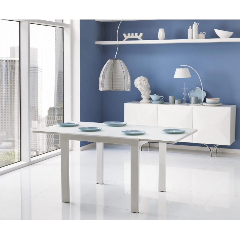 Banner - Mesa Extensible (90/163,5 x 90 cm) en Vidrio Templado Blanco ...