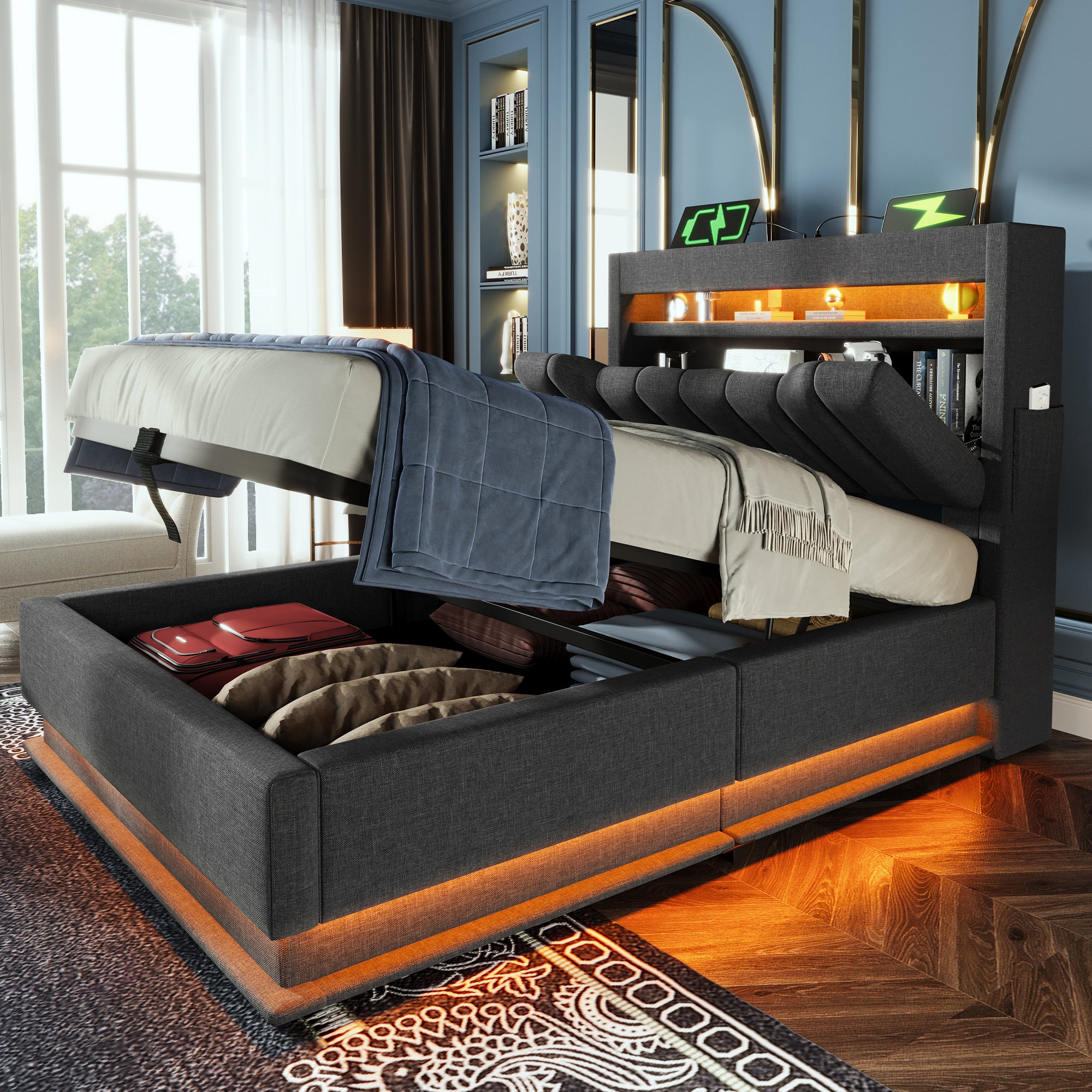 Cama con almacenamiento infantil 90x200 cm, cama individual con USB ...