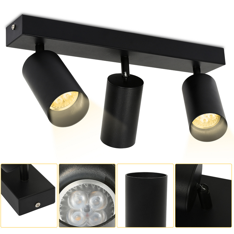 Spot de plafond tournante GU10 métal lustre plafond Plafonnier LED noir ...