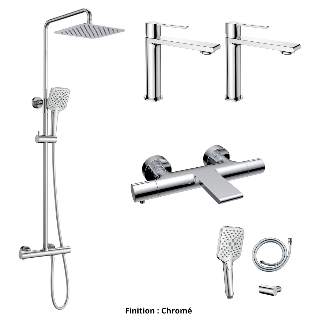 Ensemble 2 Mitigeurs lavabo + Colonne de douche + Mitigeur Bain ...