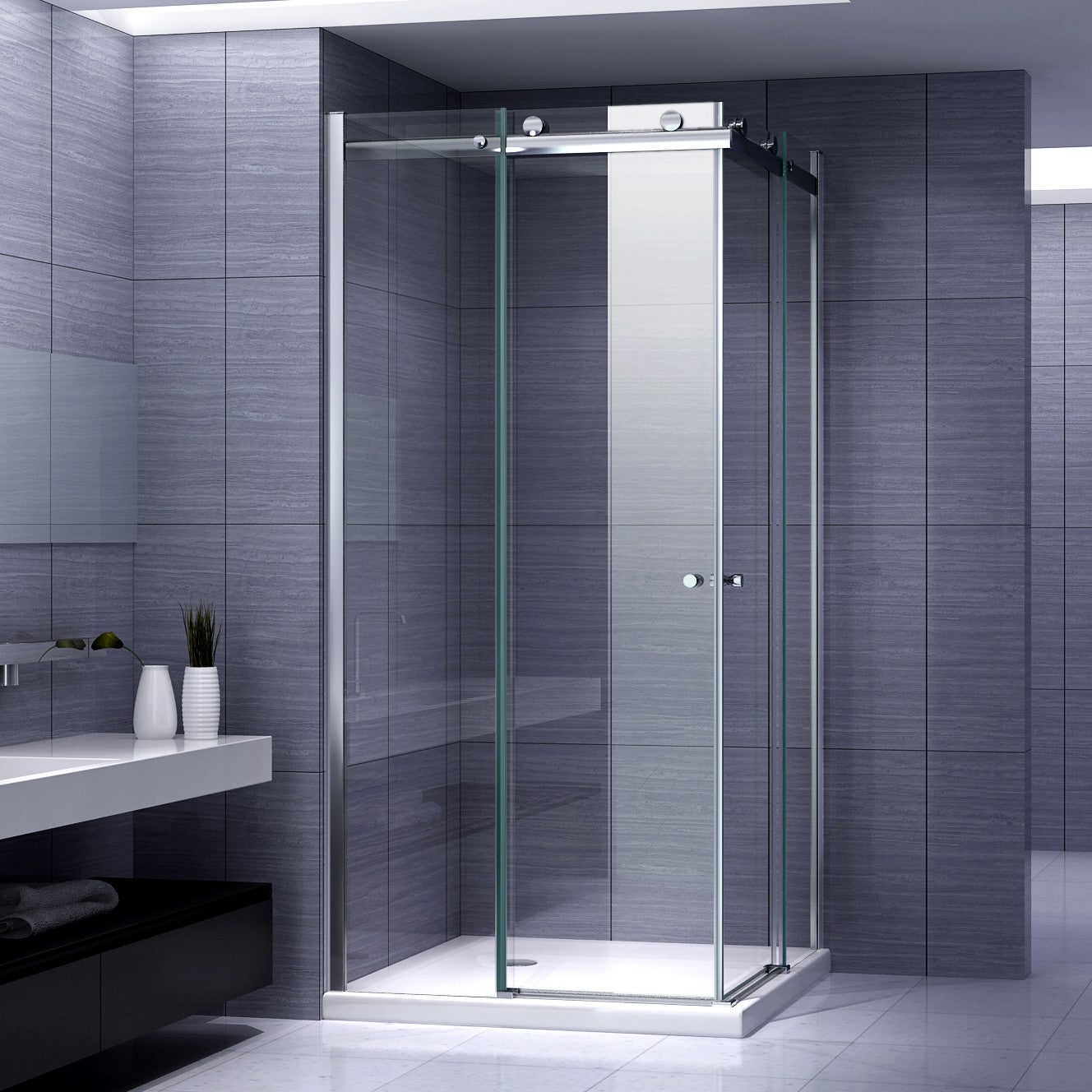 ATEMIS Cabine de douche d'angle 85 x 105 - H.200 cm porte coulissante ...