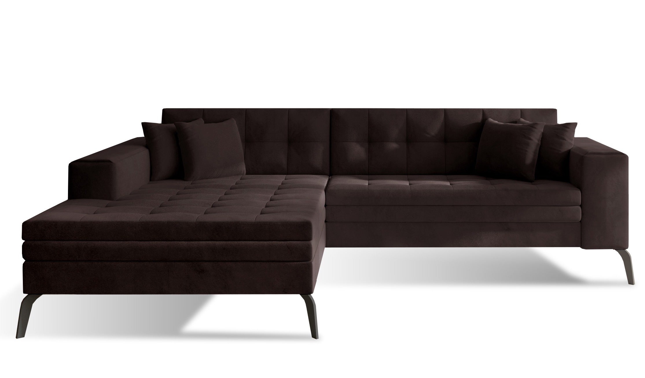 Canapé convertible capitonné angle gauche velours marron et pieds métal ...