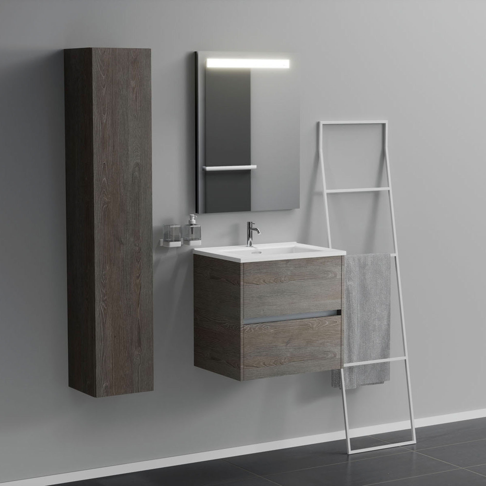 Inda - Mobile bagno 2 cassetti L.60 con lavabo specchio illuminato ...